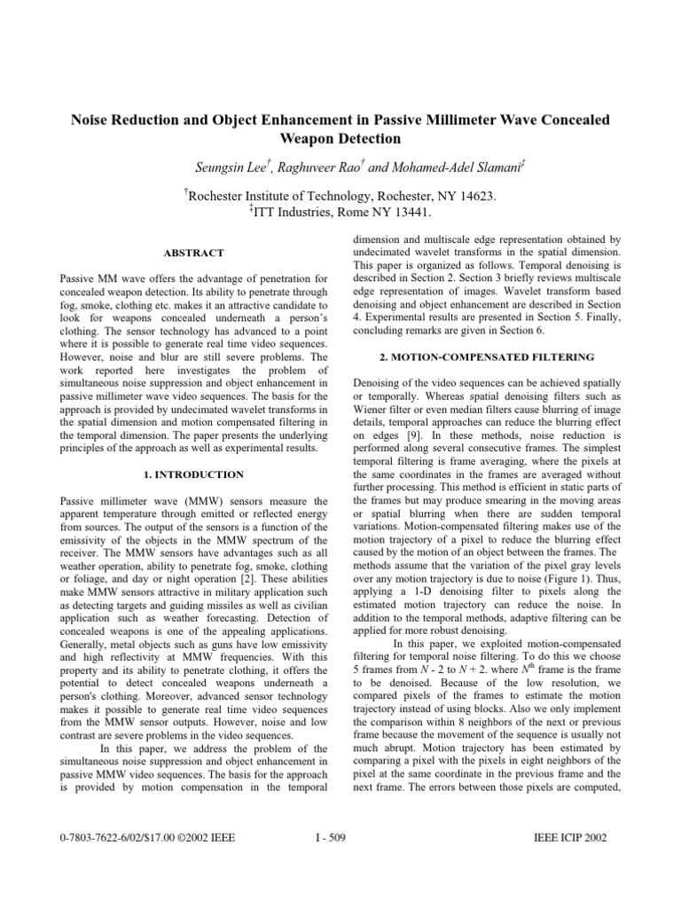 Noise Reduction and Object Enhancement in Passive Millimeter Wave Concealed Weapon Detection ...