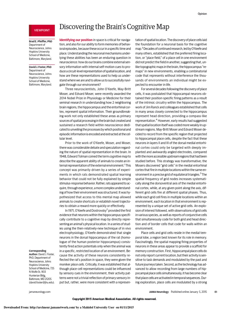 Cognitive Map Nobel | PDF | Hippocampus | Behavioral Neuroscience
