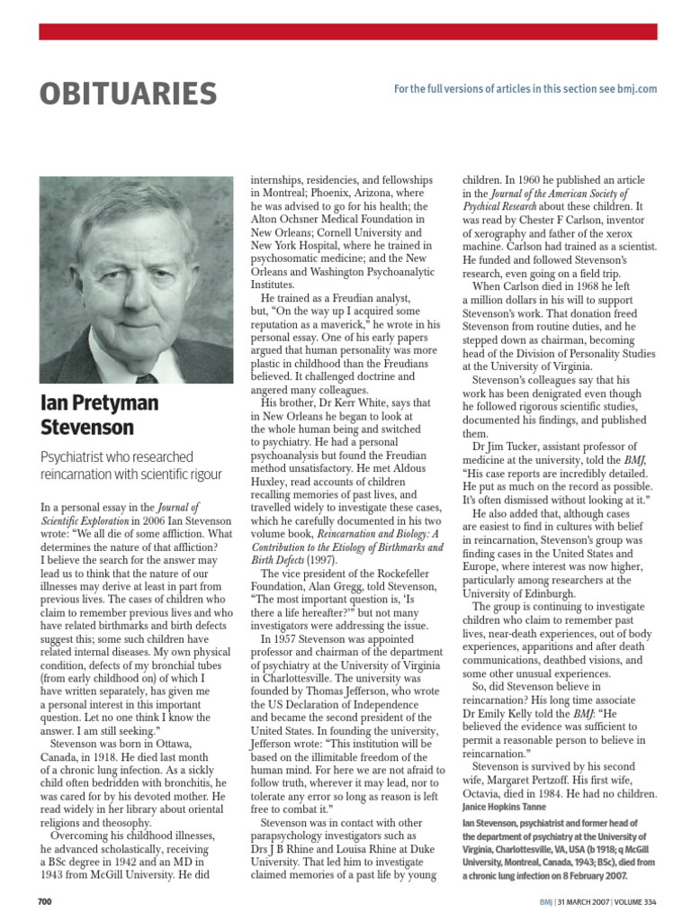 Ian Stevenson, Psychiatrist Who Rigorously Researched Reincarnation ...