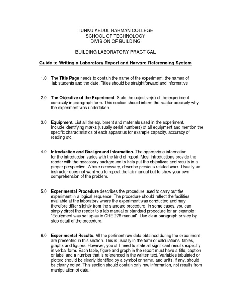 Guide To Writing A Laboratory Report & Harvard Referencing System | PDF ...