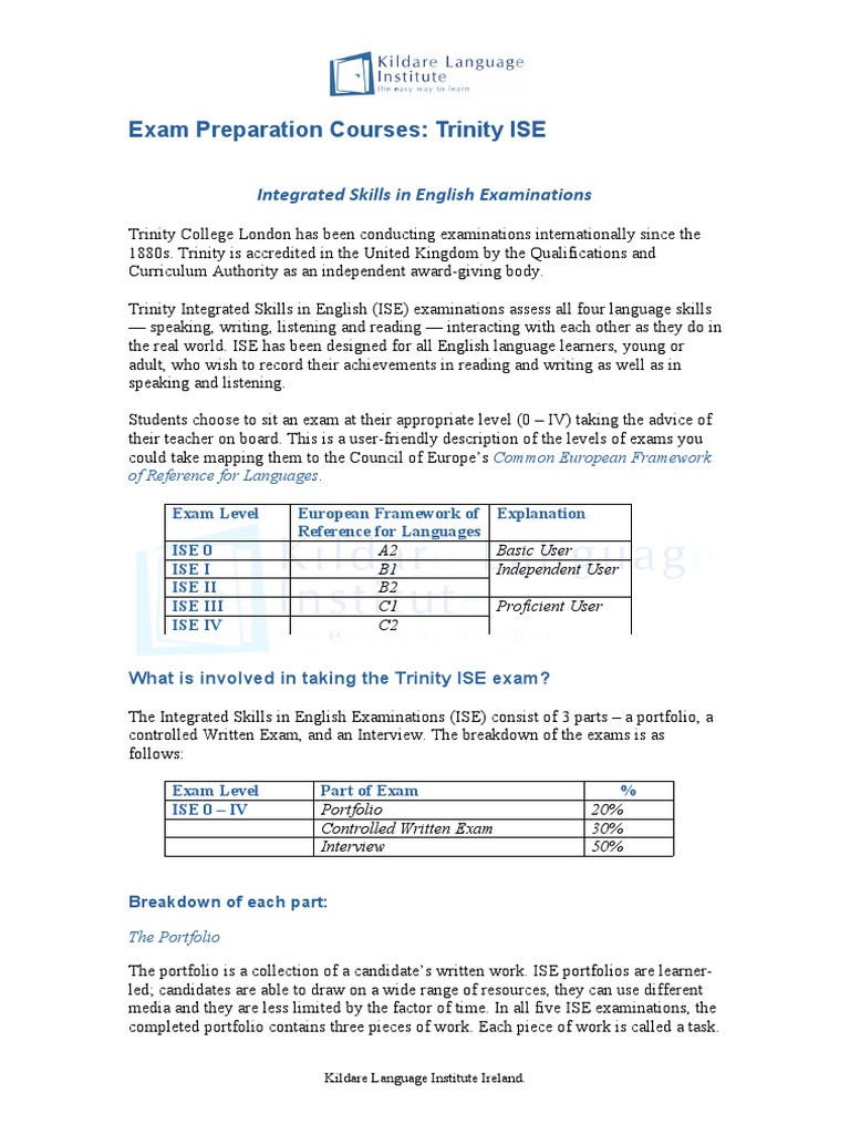 Exam Preparation Courses: Trinity ISE: Integrated Skills in English ...
