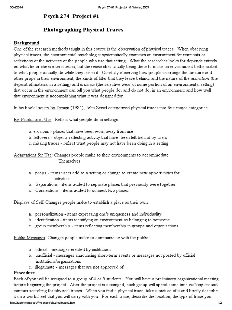 Physical Traces Photography Project | PDF | Psychology | Psychological Concepts