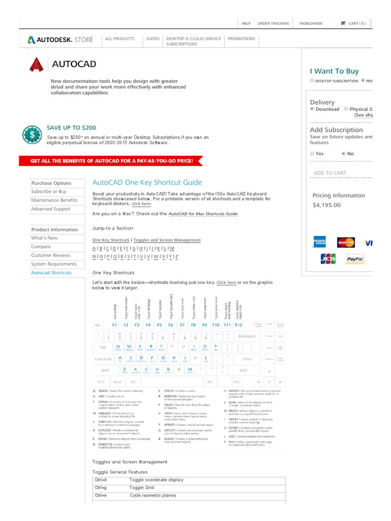 AutoCAD One Key Shortcut Guide - AutoCAD Commands - Autodesk Store ...