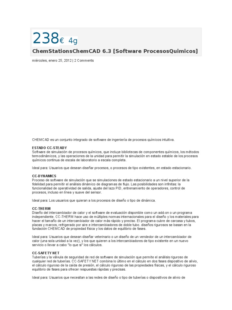 ChemStations ChemCAD 6 | Descargar gratis PDF | Windows XP | Simulación
