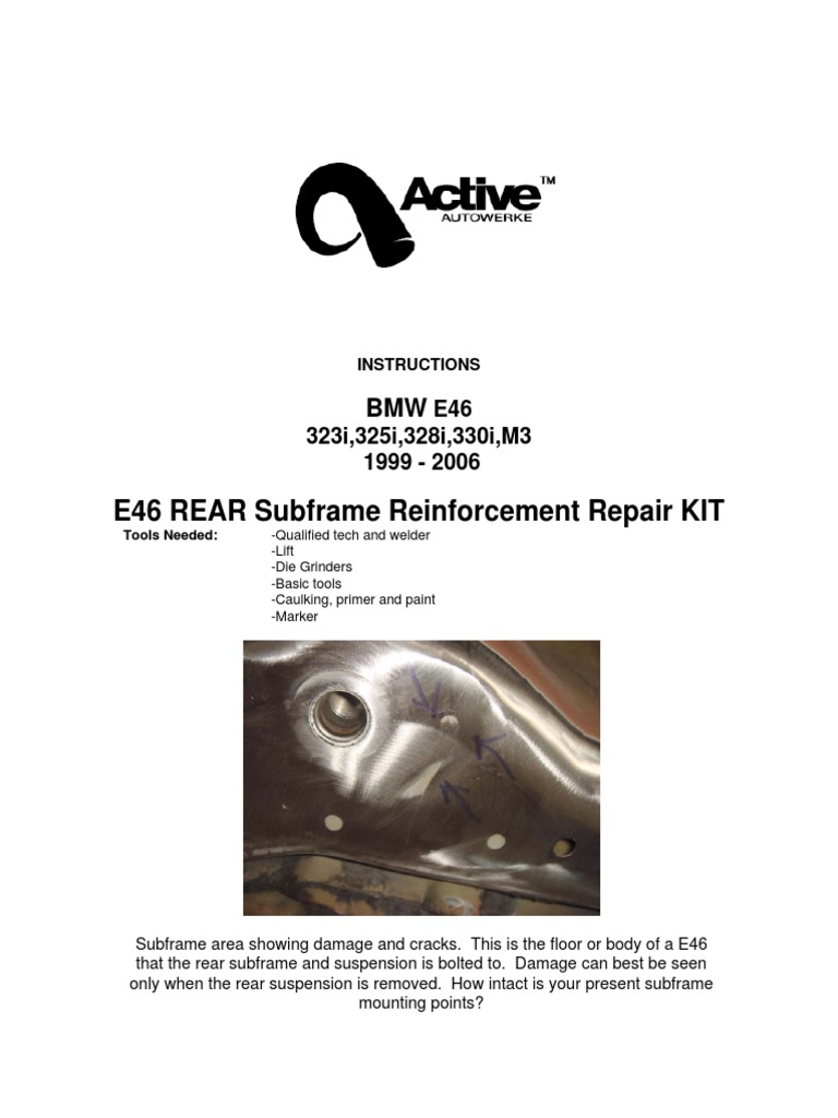 E46 Subframe Repair Kit | PDF | Sheet Metal | Welding