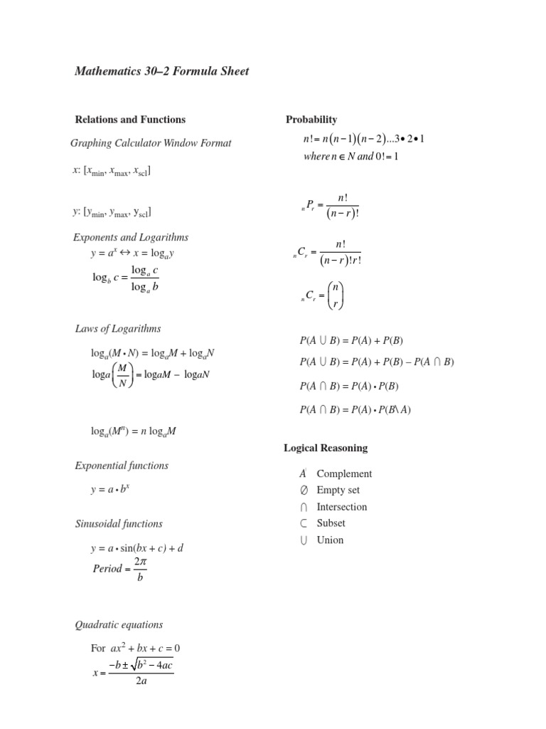 Formula Sheet | PDF