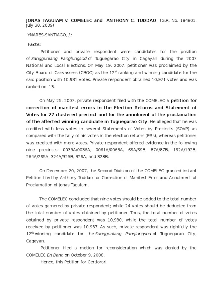 COMELEC Rulings on Election Protests and Corrections of Manifest Errors ...