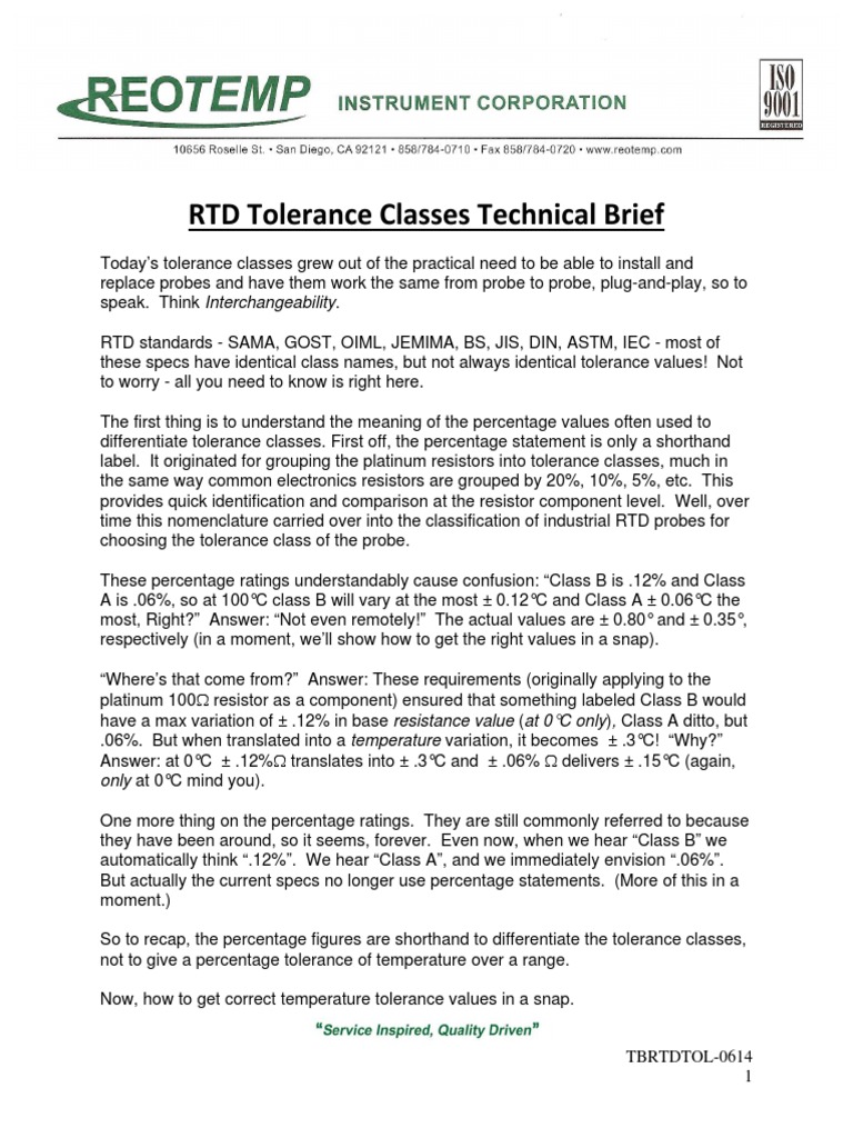 RTD Tolerance Classes TBRTDTOL-0614 | PDF | Calibration | Engineering ...
