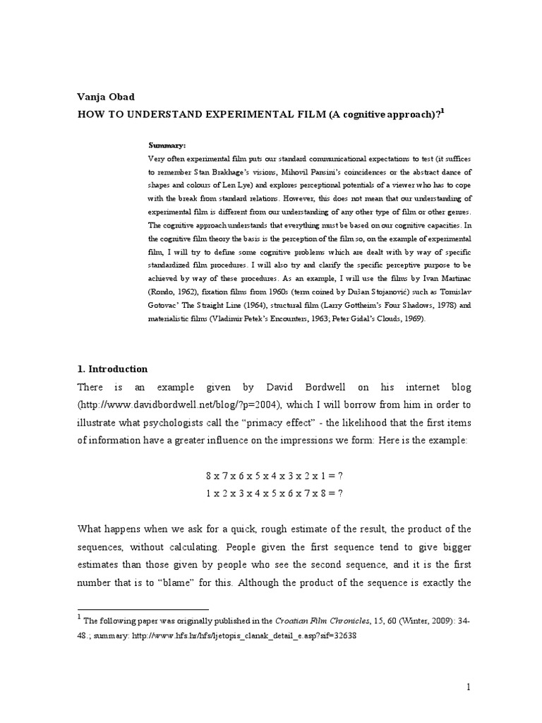 Understanding Experimental Film | PDF | Perception | Attention