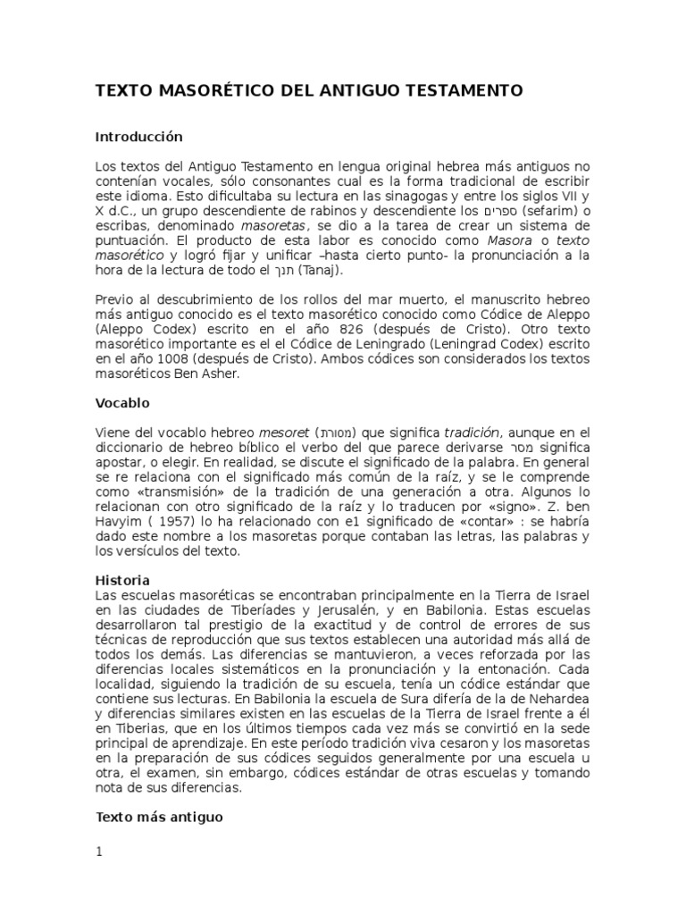 Historia del Texto Masorético Hebreo | PDF | Septuaginta | Biblia