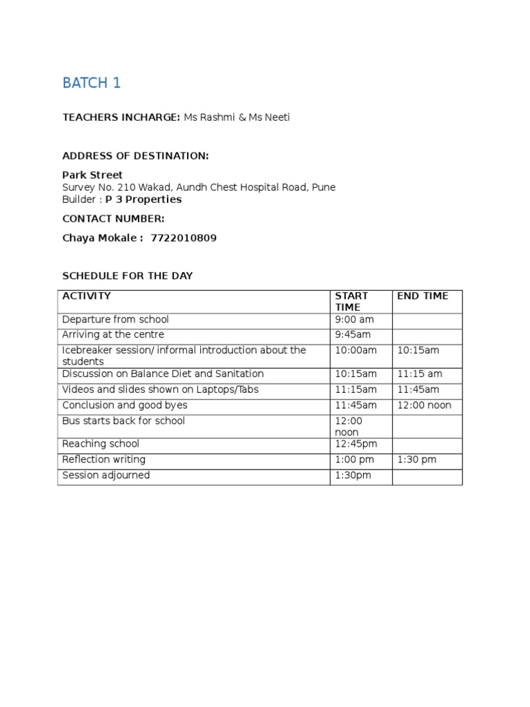 CAS Trip G10 & G9 Final Plan | PDF