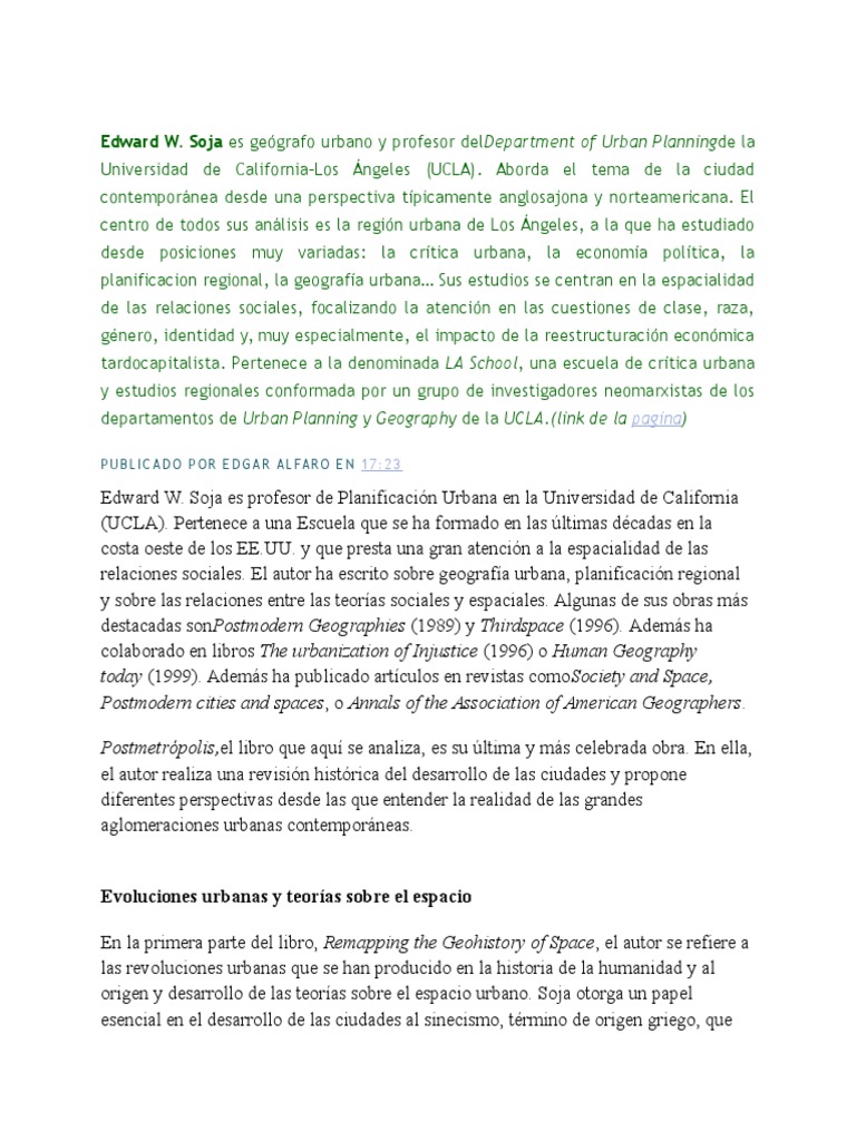 Edward Soja y la Geografía Urbana Contemporánea | PDF | Ciudad ...