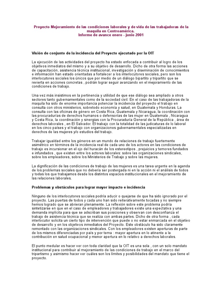 Mejora Laboral en Maquilas Centroamérica | PDF | Organización ...
