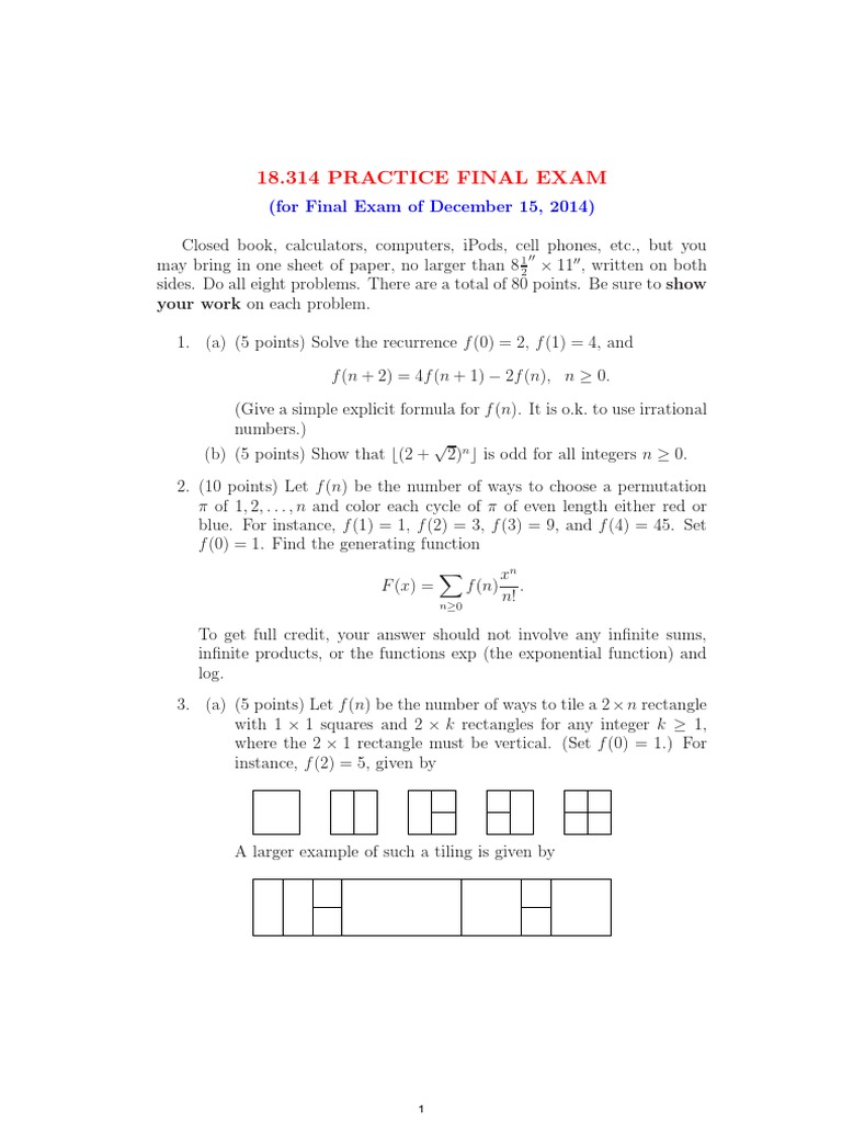 18.314 Practice Final Exam | PDF | Discrete Mathematics | Combinatorics