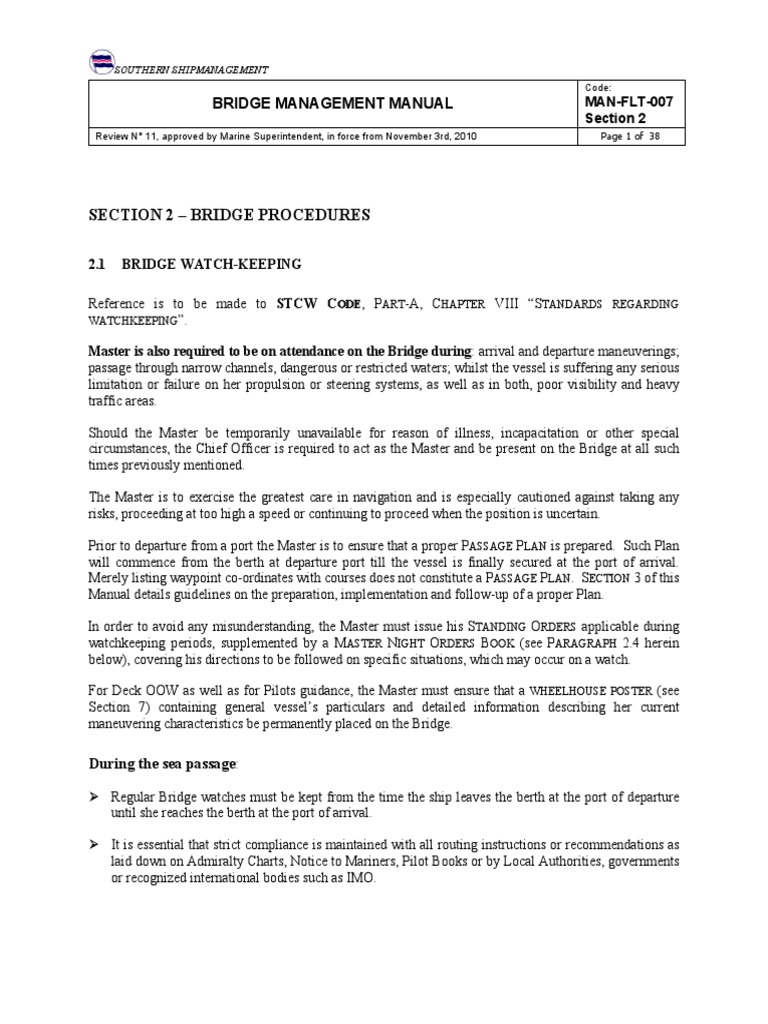 Bridge Procedures Manual | PDF | Navigation | Water Transport