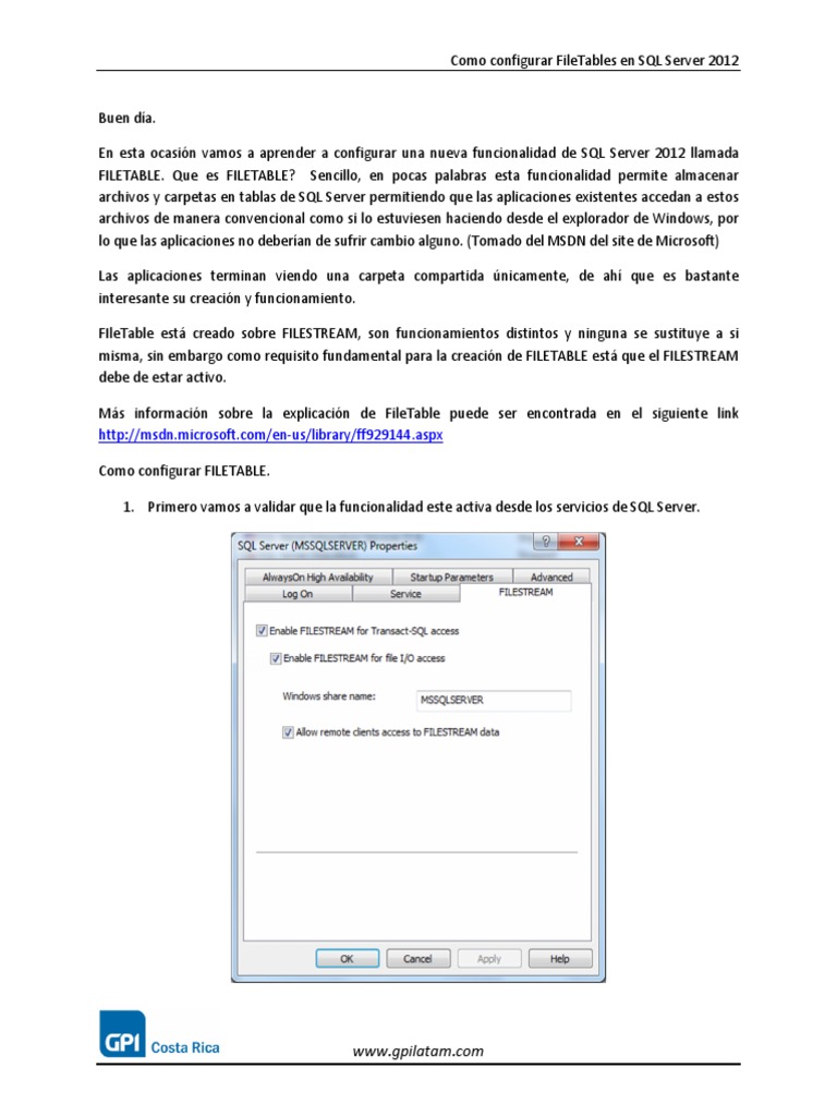 FileTable SQL Server 2012 | PDF | Servidor SQL de Microsoft | Bases de datos