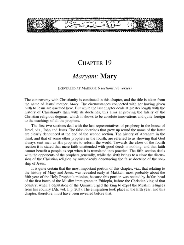 C 19 Maryam: Mary: Hapter | PDF | Prophet | Mary, Mother Of Jesus