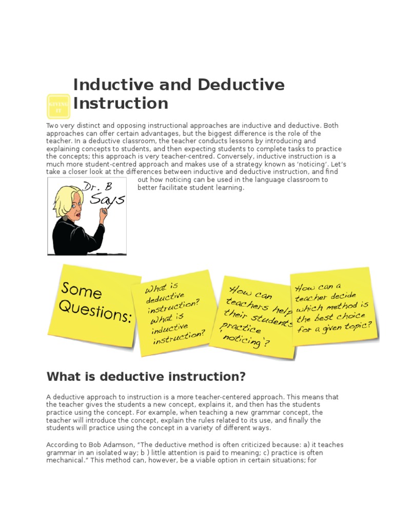 Differences Between Inductive And Deductive Instruction Pdf Teachers Epistemology