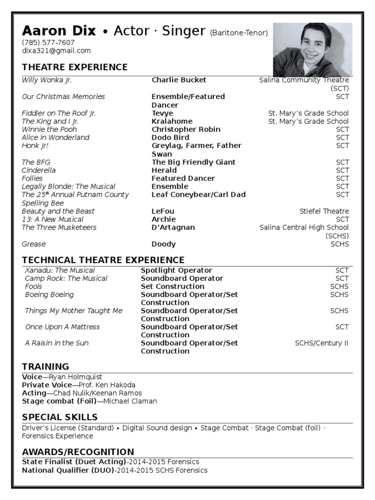 Aaron Dix: Actor & Singer Resume | PDF