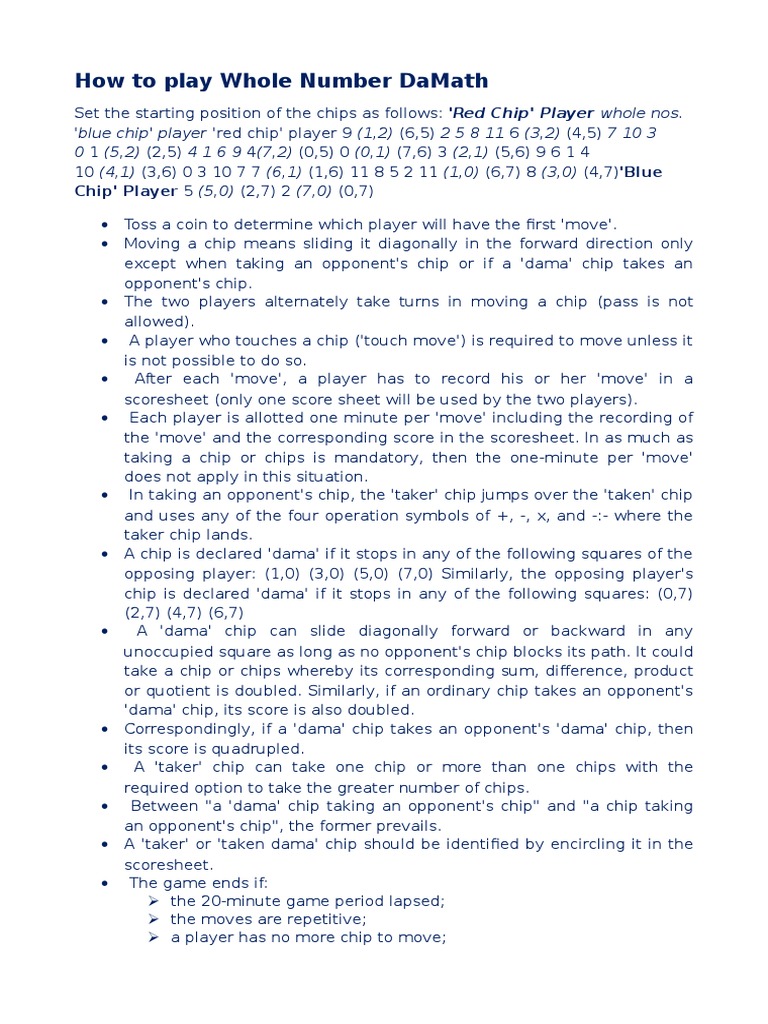 Damath Rules | Odds | Gaming