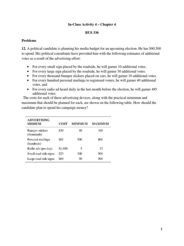 Business Statistic Linear Programming Exercise | PDF | Nursing | Advertising