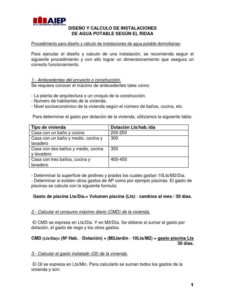 Cálculo de Instalaciones de Agua Potable | PDF | Presión | Agua