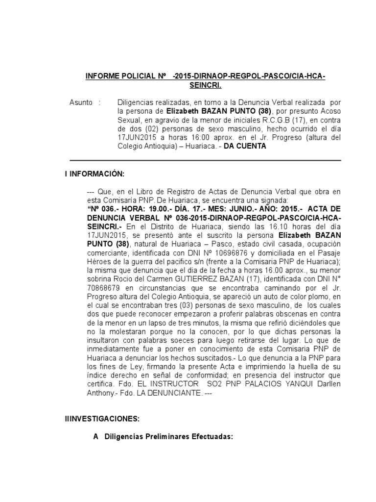 Ejemplo De Formato De Informe Policial