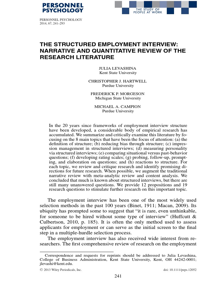 Structured Interview | PDF | Meta Analysis | Validity (Statistics)