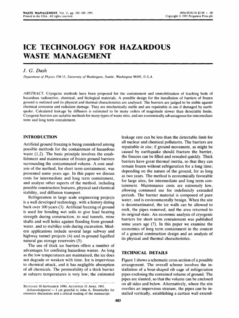 Ice Technology For Hazardous Waste Management: Department of Physics ...