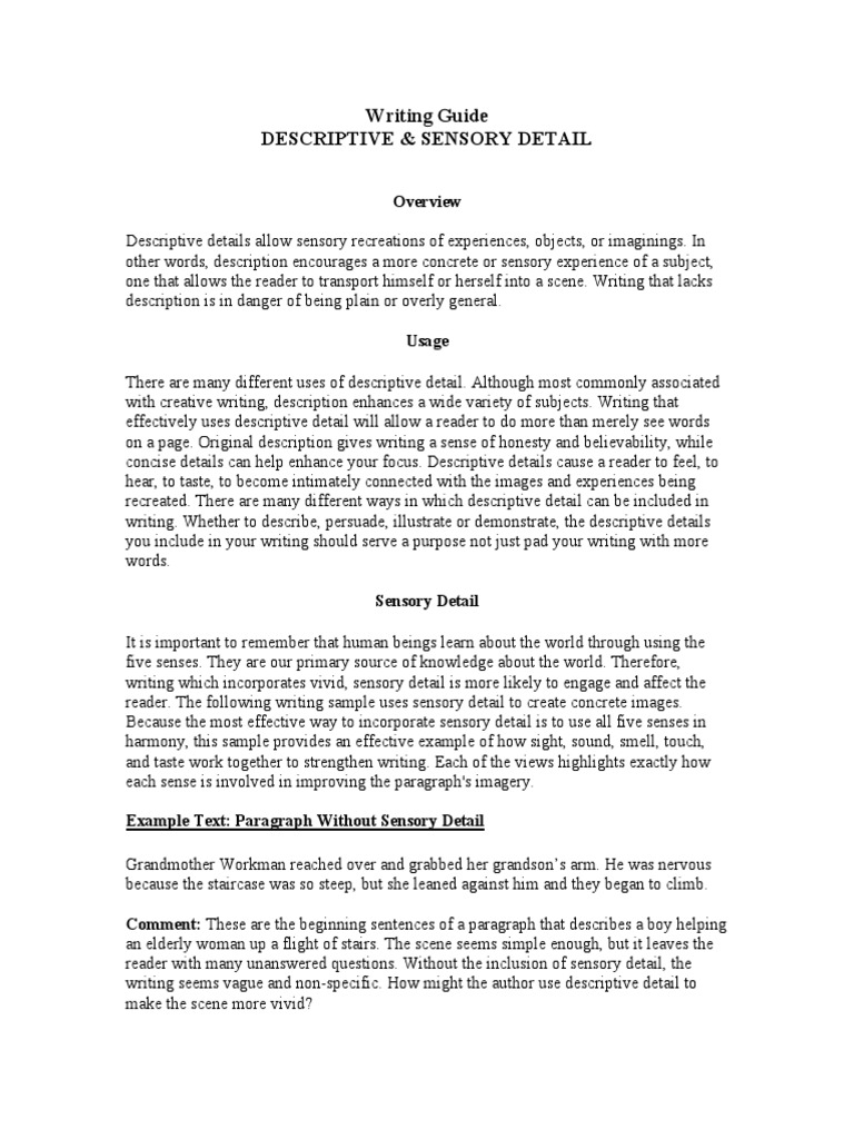 Writing Guide Descriptive & Sensory Detail | PDF | Foreign Language ...
