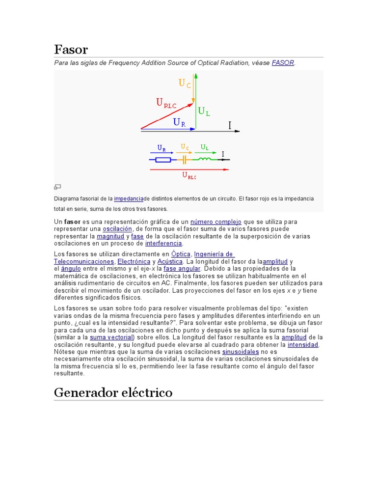 Fasor | PDF | Generador eléctrico | Física Aplicada e Interdisciplinaria
