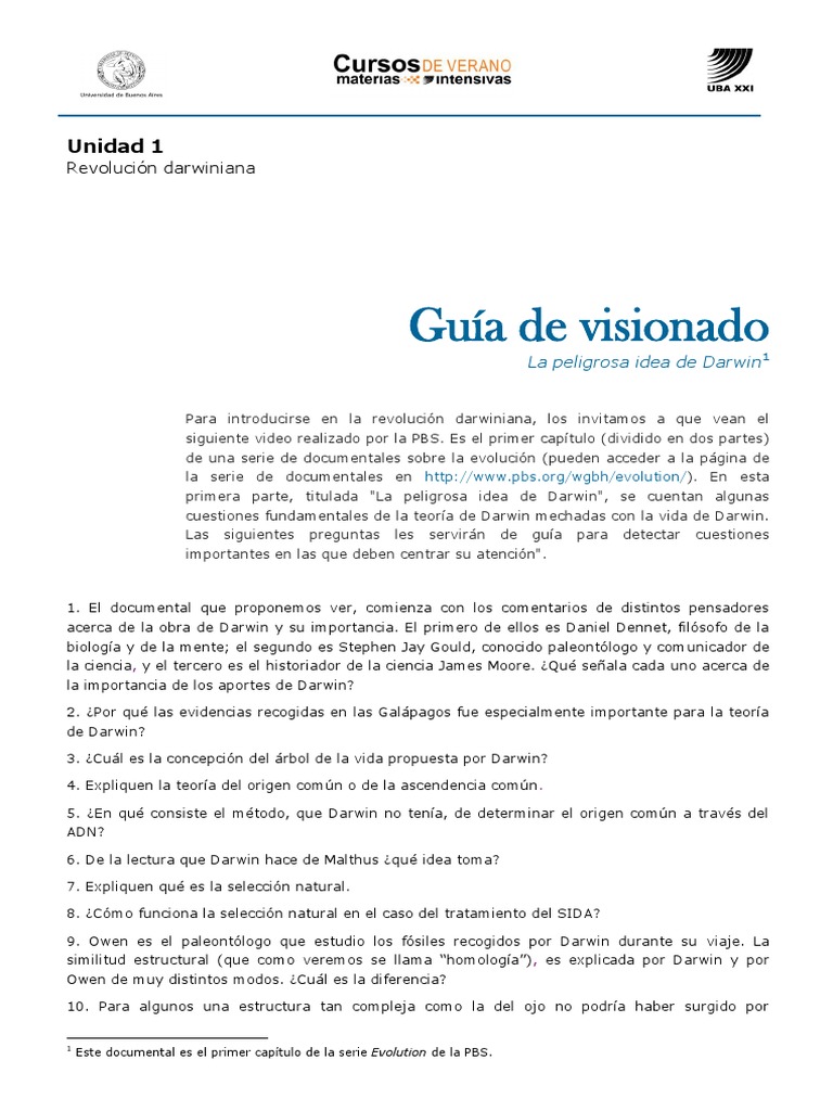 Ipc Verano U1 Guia Video Darwin PDF | PDF | Charles Darwin | Evolución