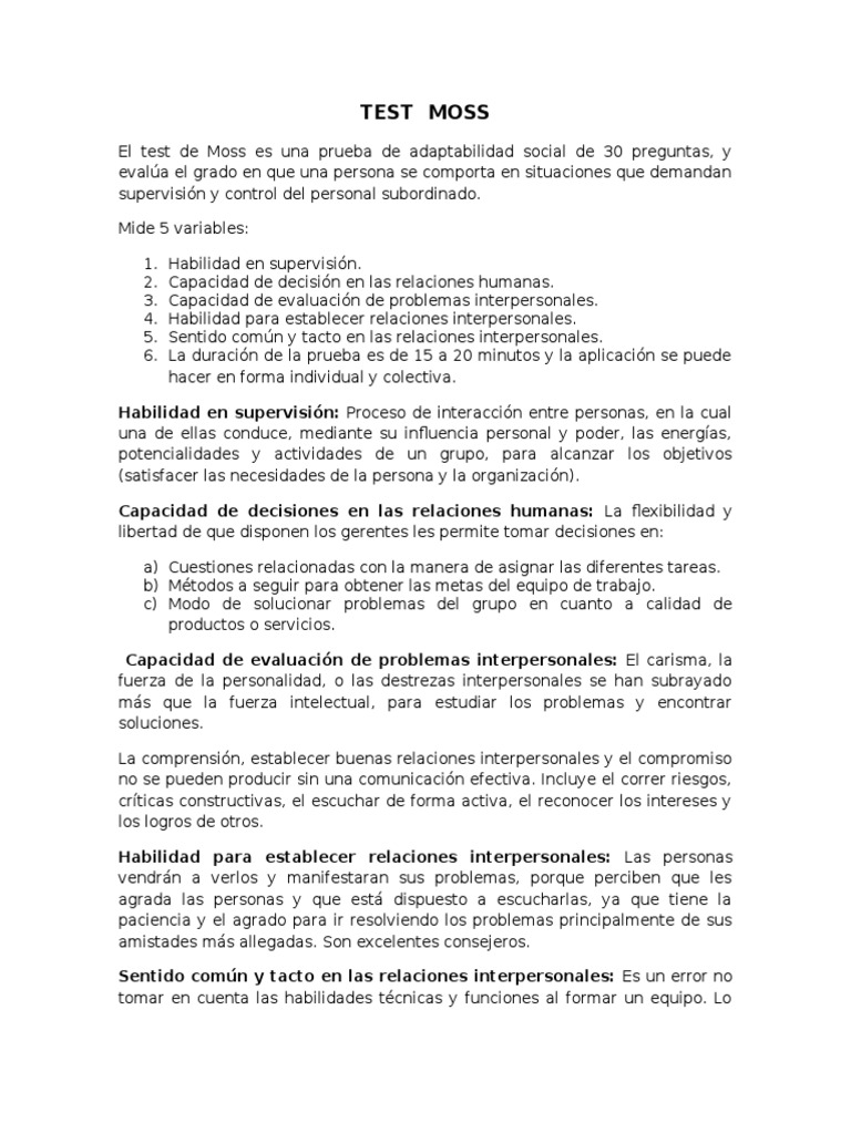Test de Adaptabilidad Social Moss | PDF