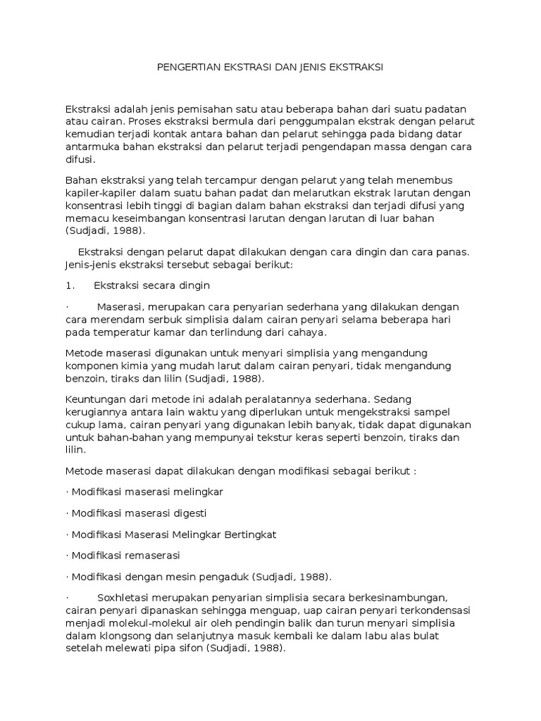 Pengertian Ekstrasi Dan Jenis Ekstraksi | PDF