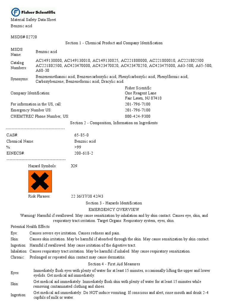 Benzoic Acid Safety Data Sheet | PDF | Personal Protective Equipment ...