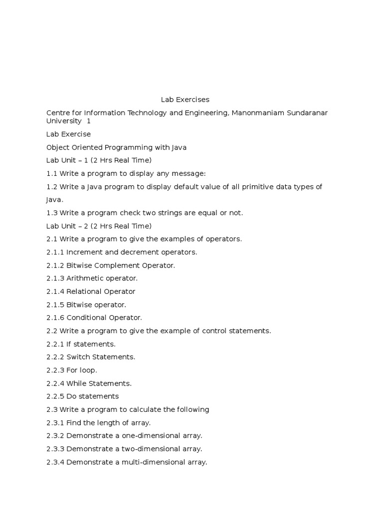 Lab Exercises | PDF | Class (Computer Programming) | Method (Computer ...