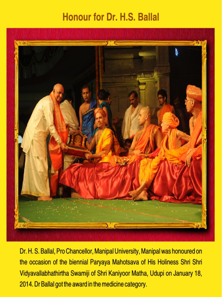 Dr. H.S. Ballal Receives Award in Medicine | PDF