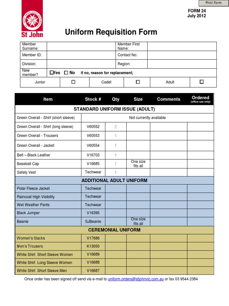 Editable Uniform Requisition Form | PDF