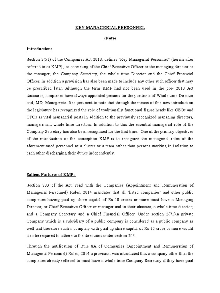 Key Managerial Personnel (Note) | PDF | Insider Trading | Chief ...