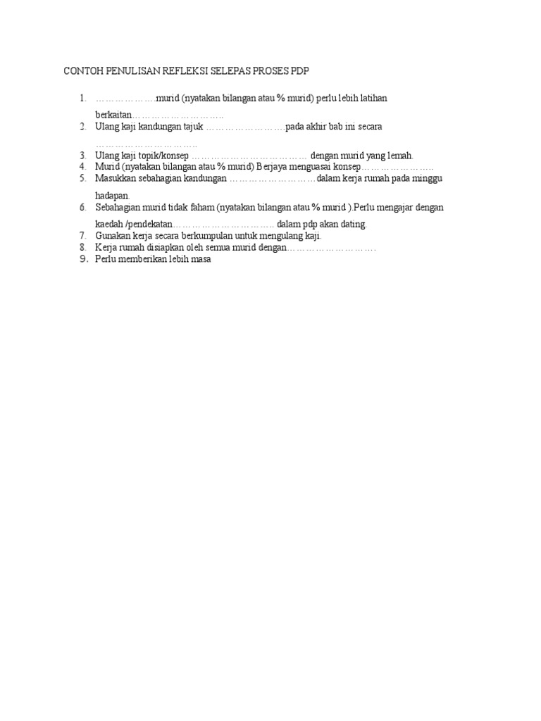 Contoh Penulisan Refleksi Selepas Proses PDP | PDF