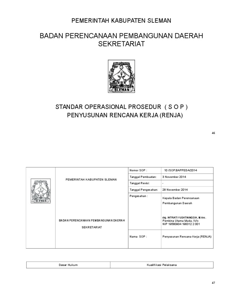 Identitas SOP 10 Penyusunan RENJA | PDF