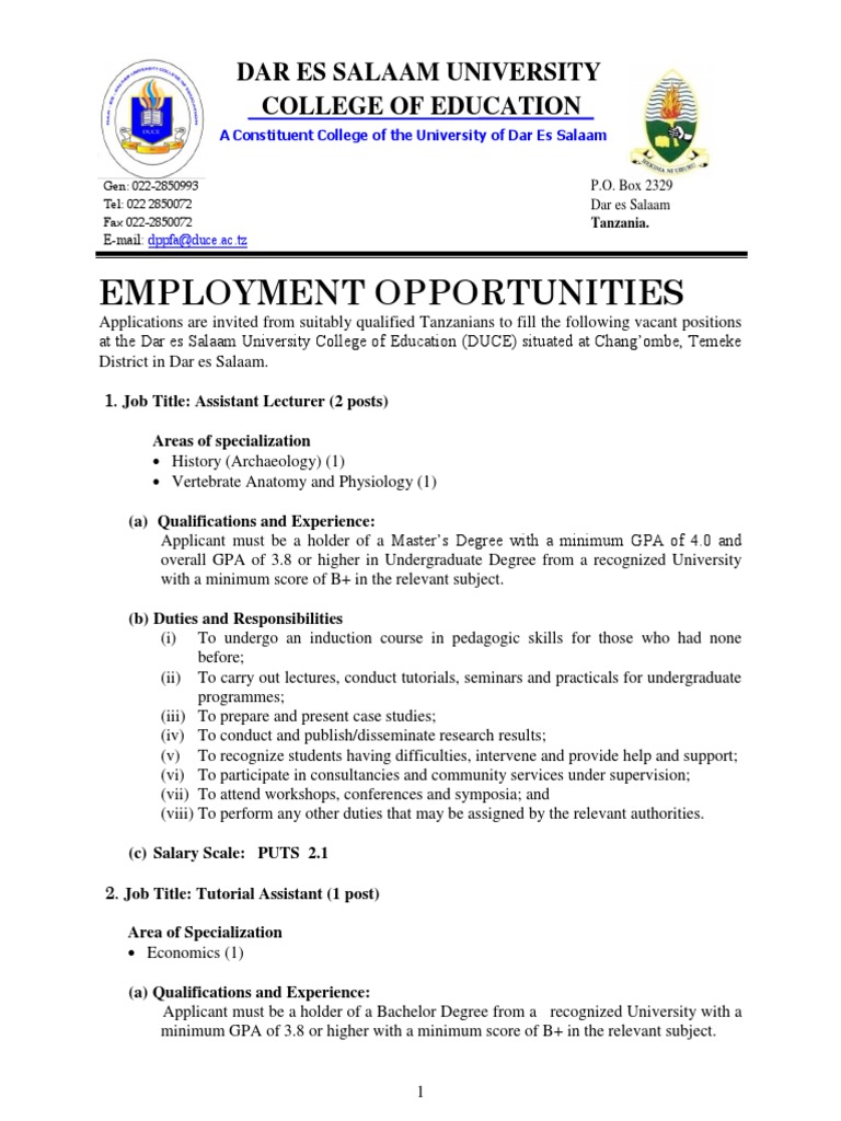 DUCE Job Openings for Tanzanians | PDF | Academic Degree | Libraries