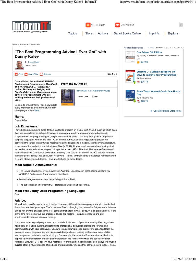 The Best Programming Advice I Ever Got | PDF | C++ | Programmer