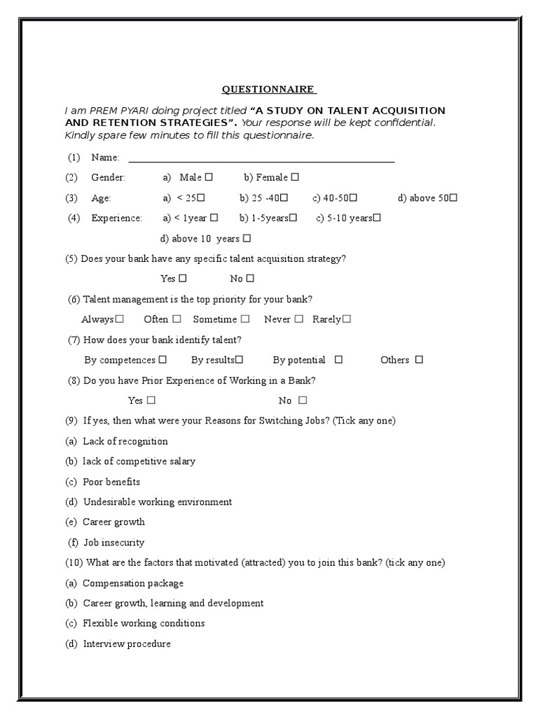 Questionnaire | PDF | Employee Retention | Talent Management