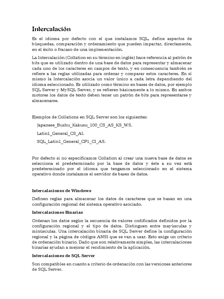 Intercalación | PDF | Servidor SQL de Microsoft | SQL