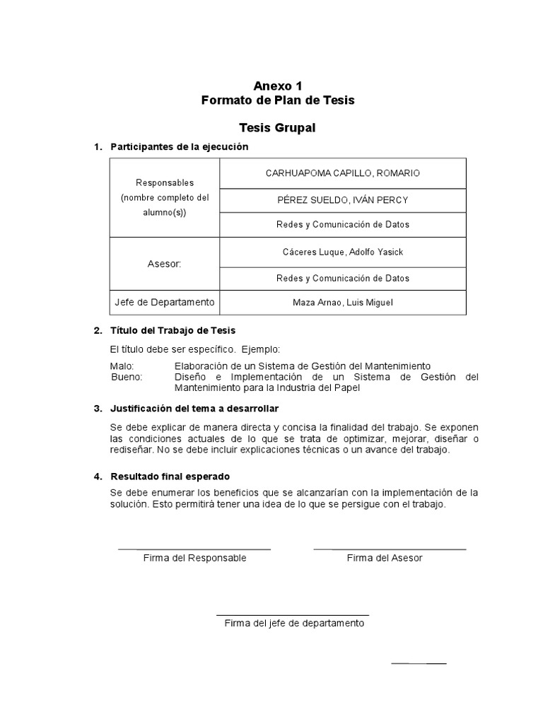 Formato de Plan de Tesis Grupal | PDF