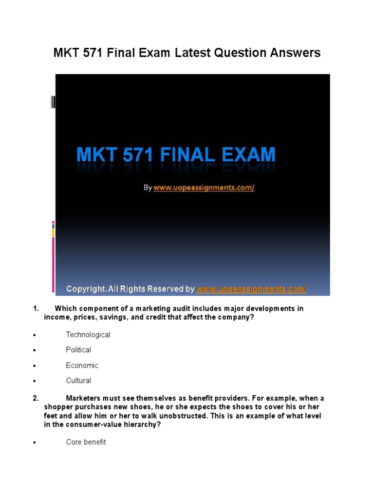MKT 571 Final Exam Answers Guide | PDF | Pricing | Brand