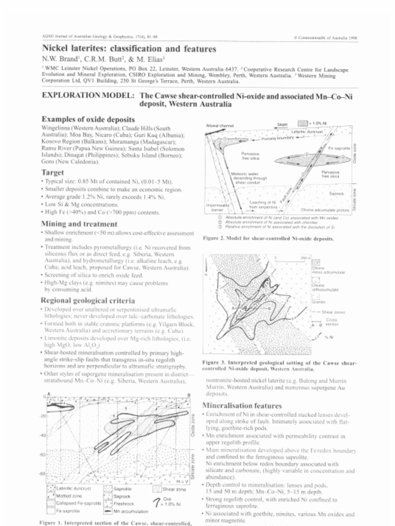 Nickel Laterite Classification and Features by Brand Et Al. | PDF ...