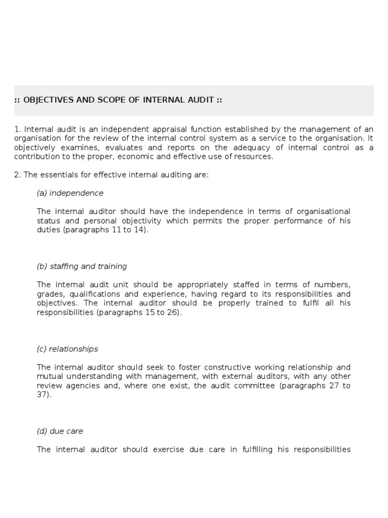 Internal Audit Objectives and Scope | PDF | Internal Audit | Internal ...
