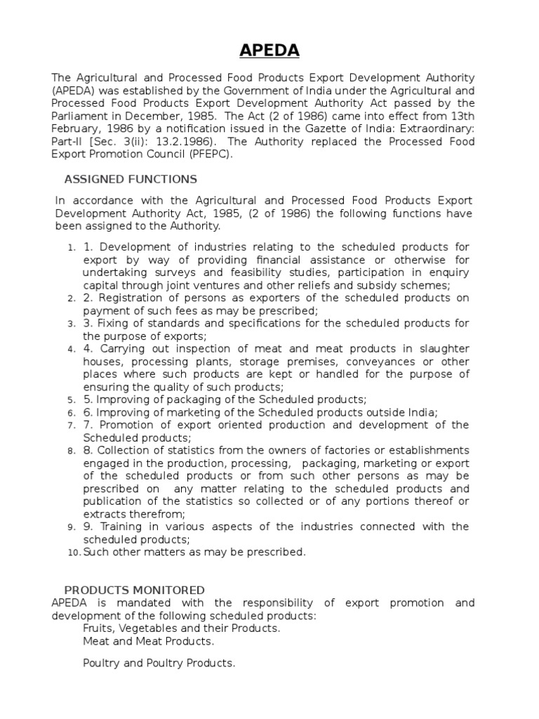 APEDA | PDF | Exports | Foods